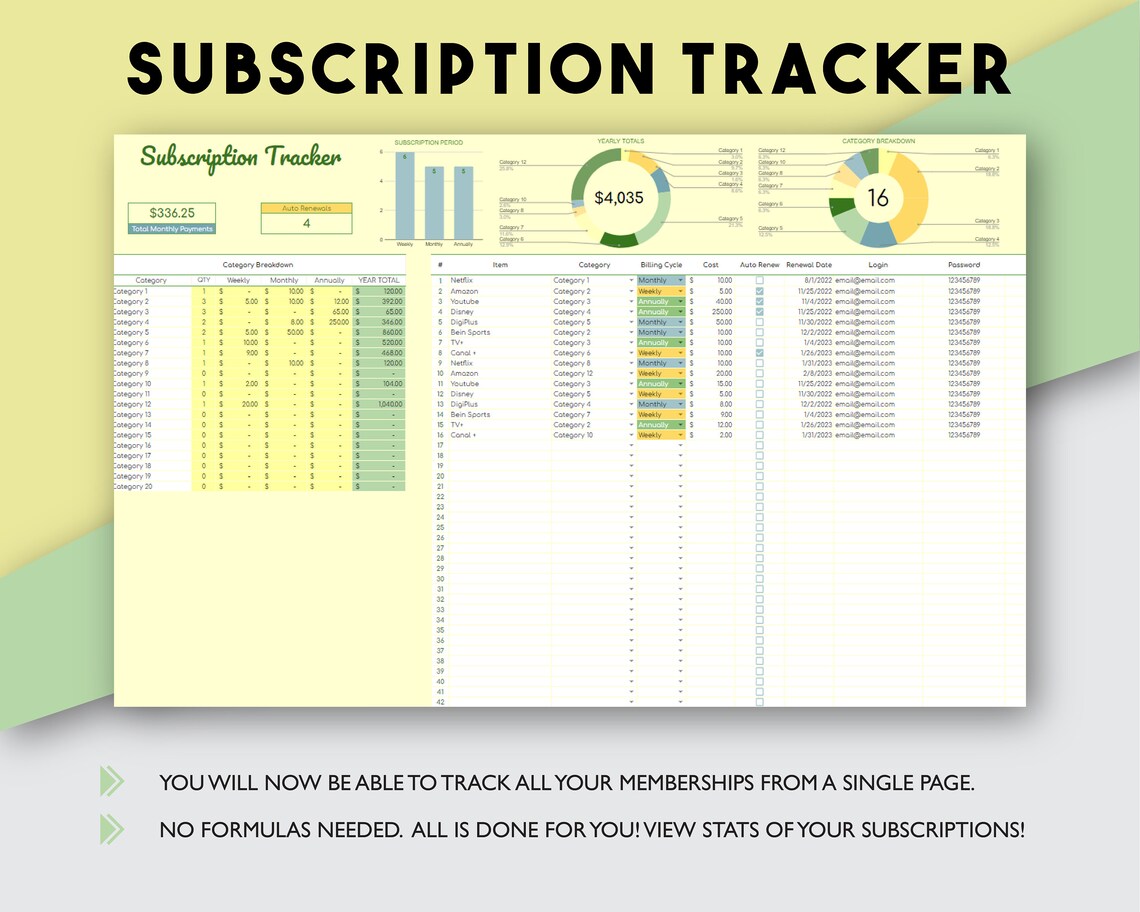 Subscription Tracker Membership Tracker Easy Budgeting Subscription ...