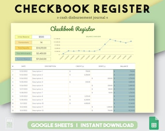 Checkbook Register Spreadsheet for Google Sheets or Excel - Etsy
