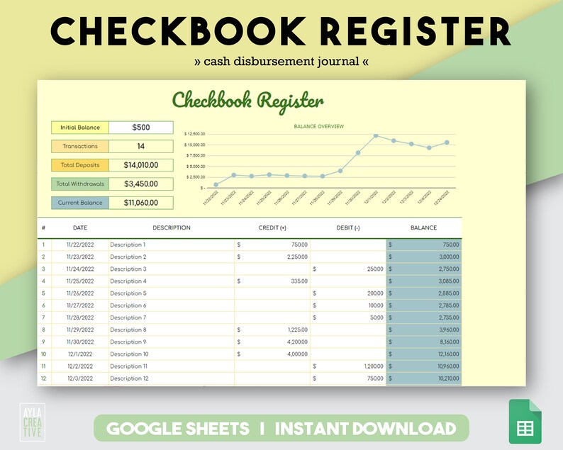 Checkbook Register Account Tracker Account Balance Excel Template ...