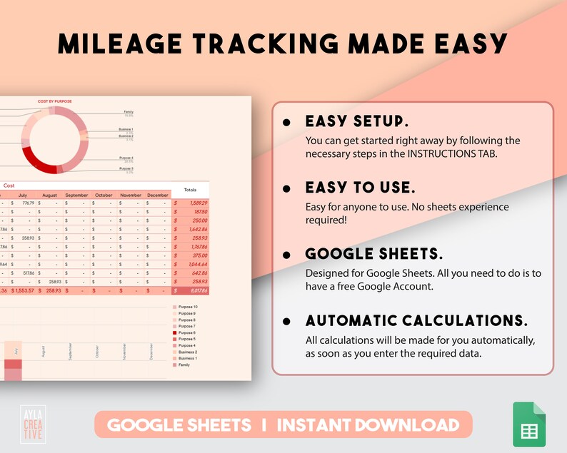 Mileage Tracker | Mileage Excel | Business Spreadsheet | Mileage Log ...