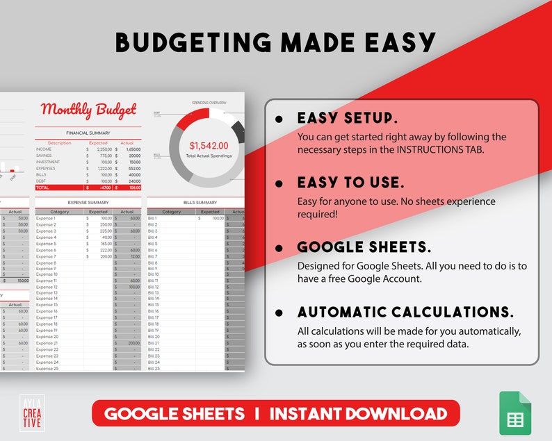 Monthly Budget Google Sheets Budget Spreadsheet Personal Finance Google ...