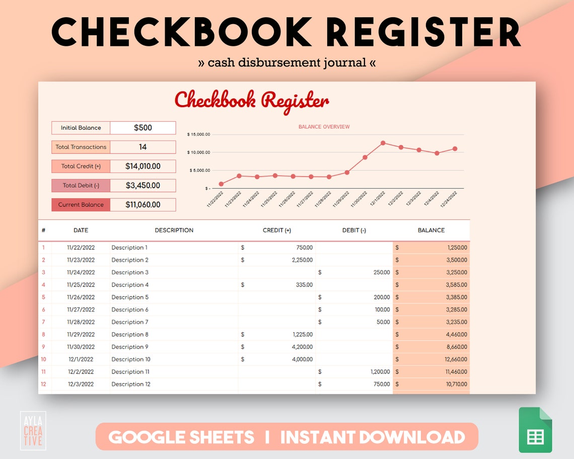 Checkbook Register | Checkbook Template | Checkbook Planner | Digital ...