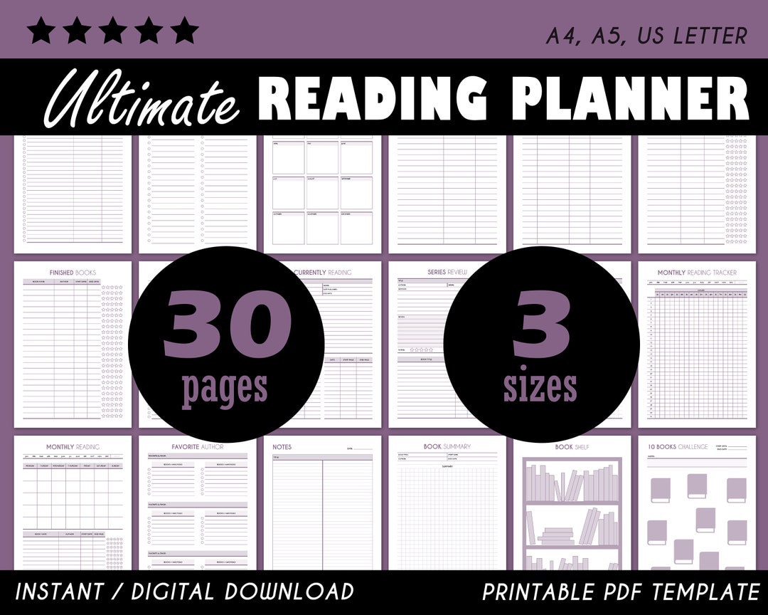 Book Planner, Reading Tracker, Digital Planner, Digital Prints, Reading ...