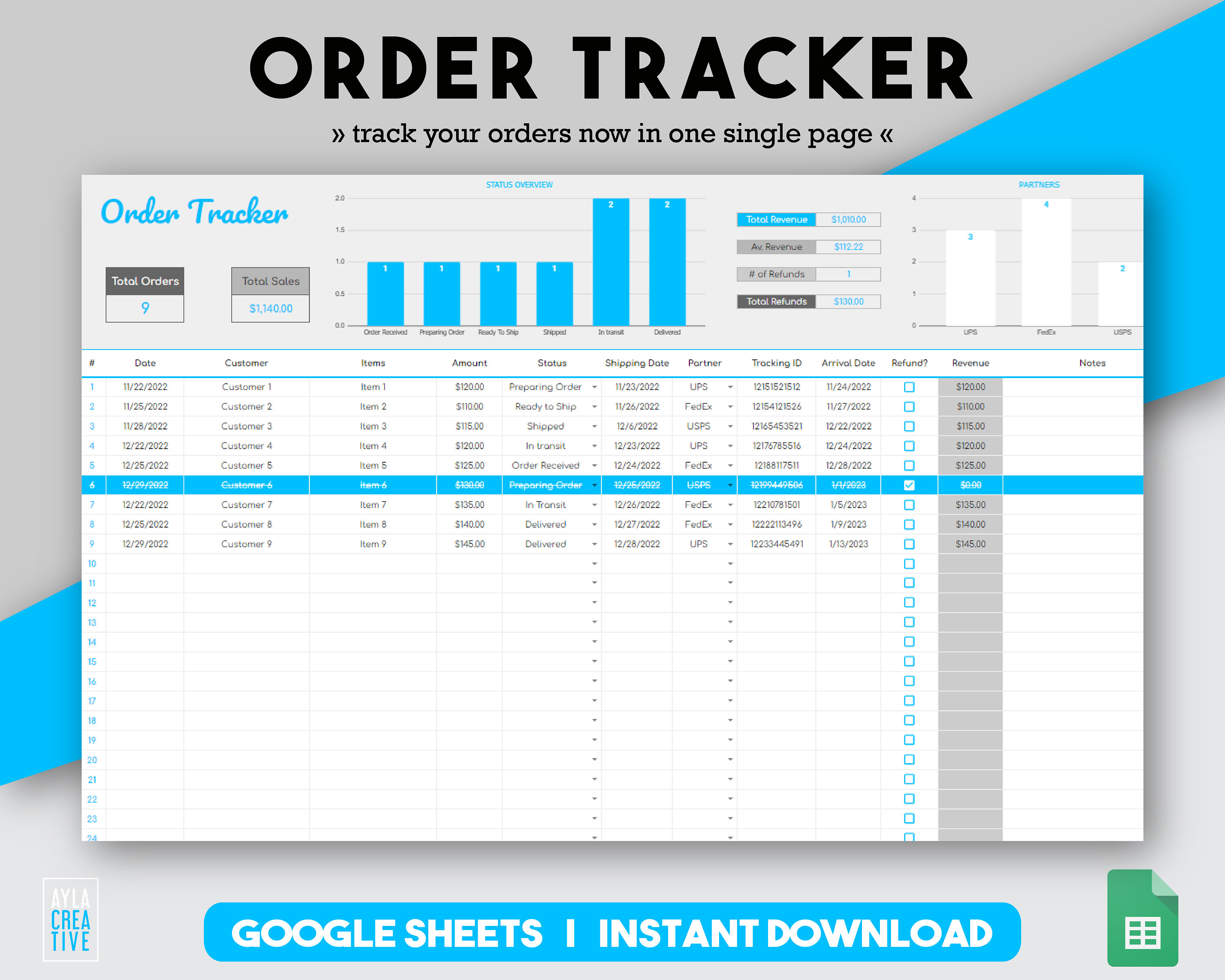 Order Log Order Tracking Google Sheets Spreadsheet Template Small ...