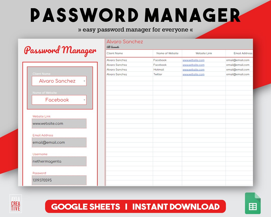 Password Keeper, Password Tracker, Account Sign-in, Password Sheet ...