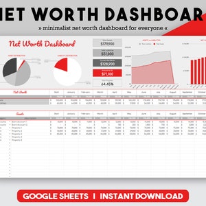 Net Worth Tracker, Net Worth Dashboard, Google Spreadsheet, Google ...