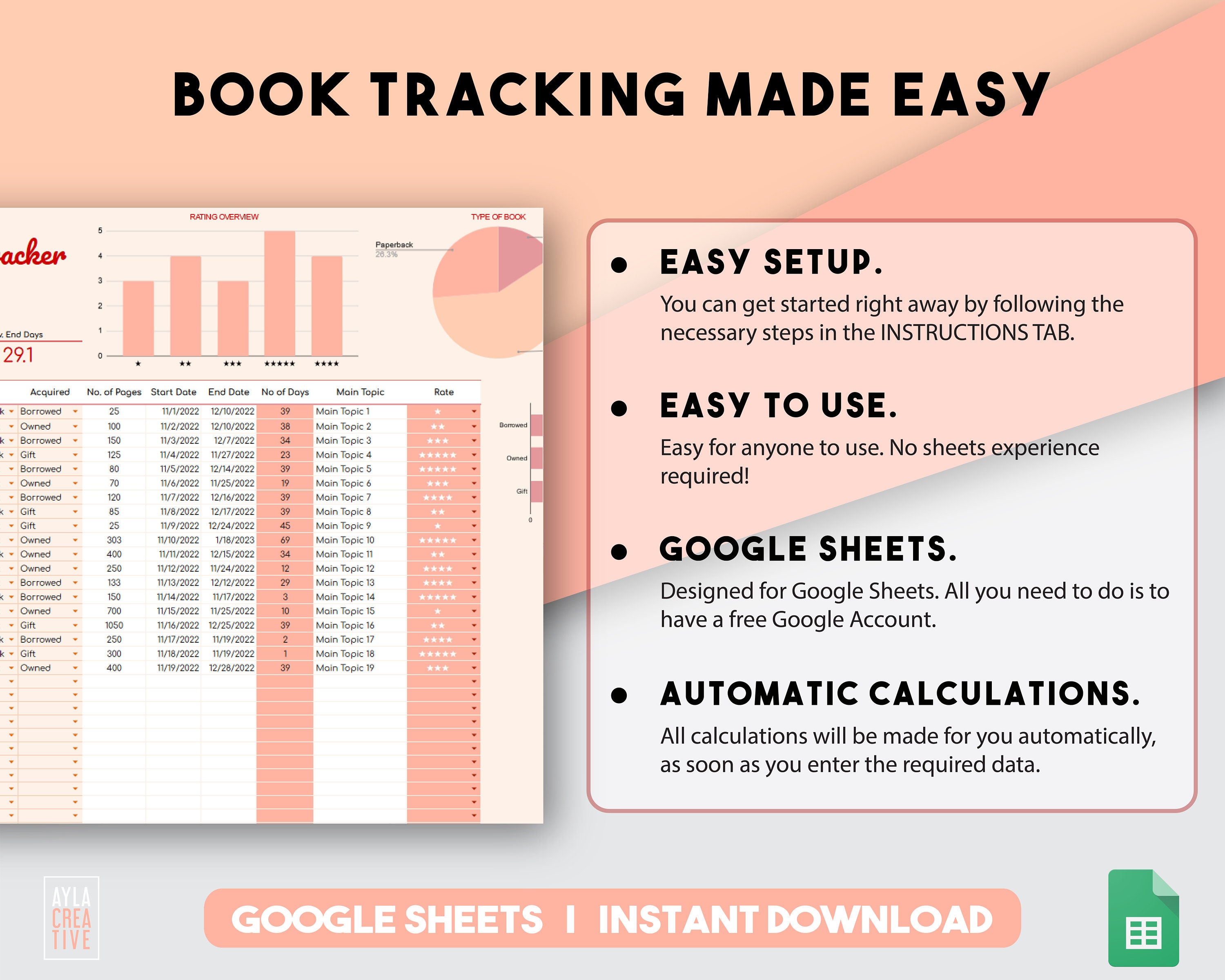 Reading Log Tracker | Book Tracker | Book Inventory | Book Spreadsheet ...