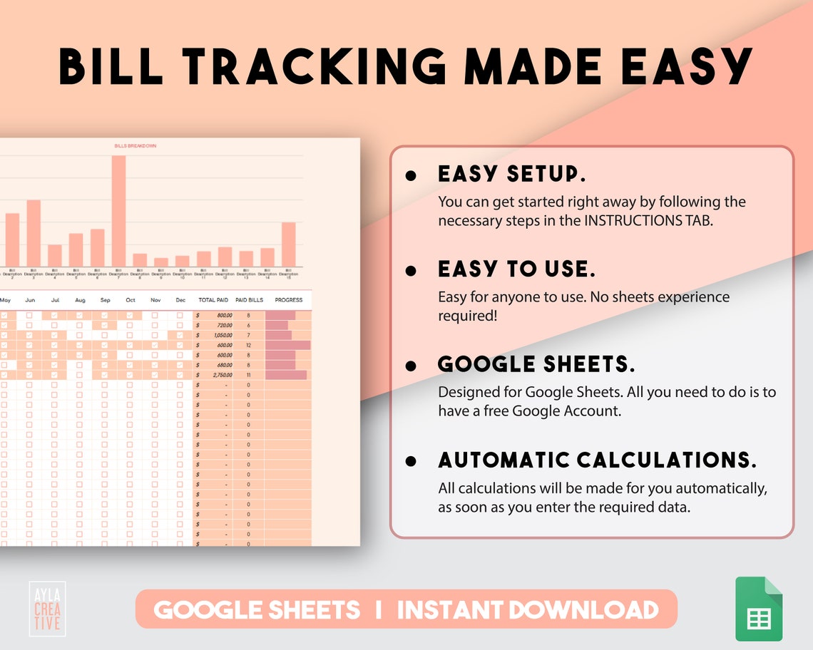 Bill Tracker Expense Tracker Budget Template Personal Finance Financial ...