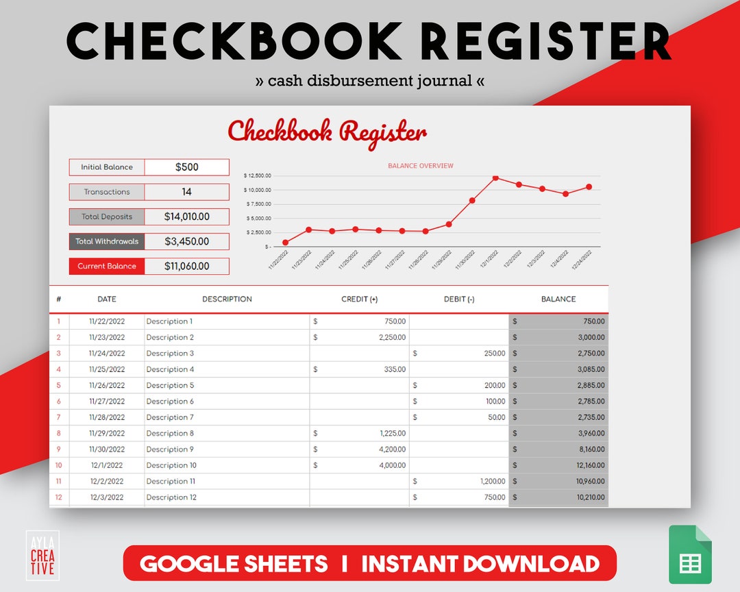 Checkbook Register Digital Checkbook Check Book Register Money Manager ...