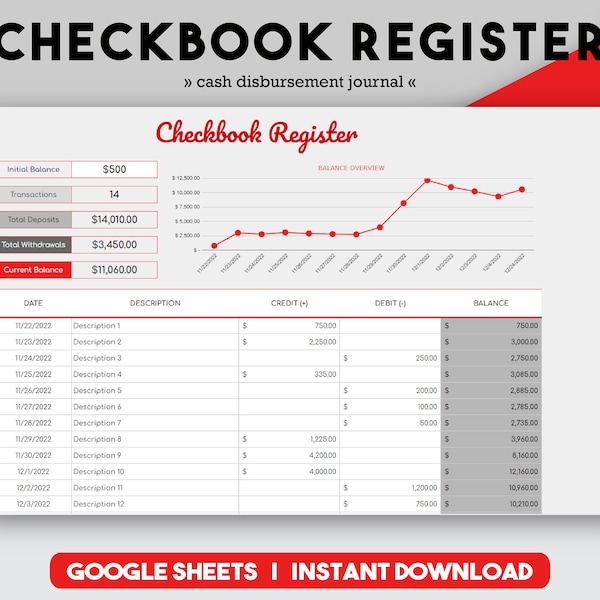 Checkbook Register Template Excel - Etsy