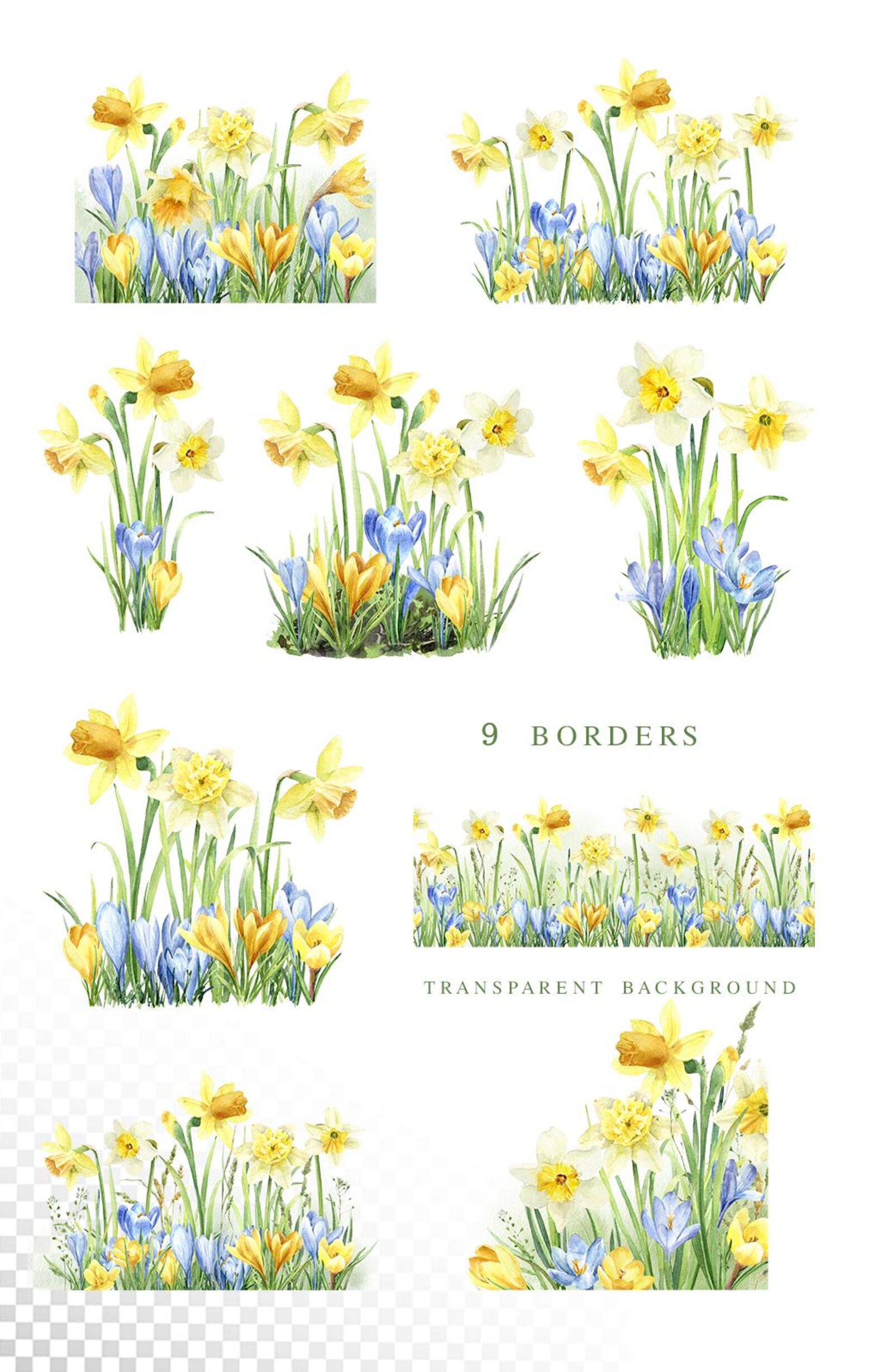 Watercolor Spring Flowers Clipart, Daffodils Clipart, Floral Border ...