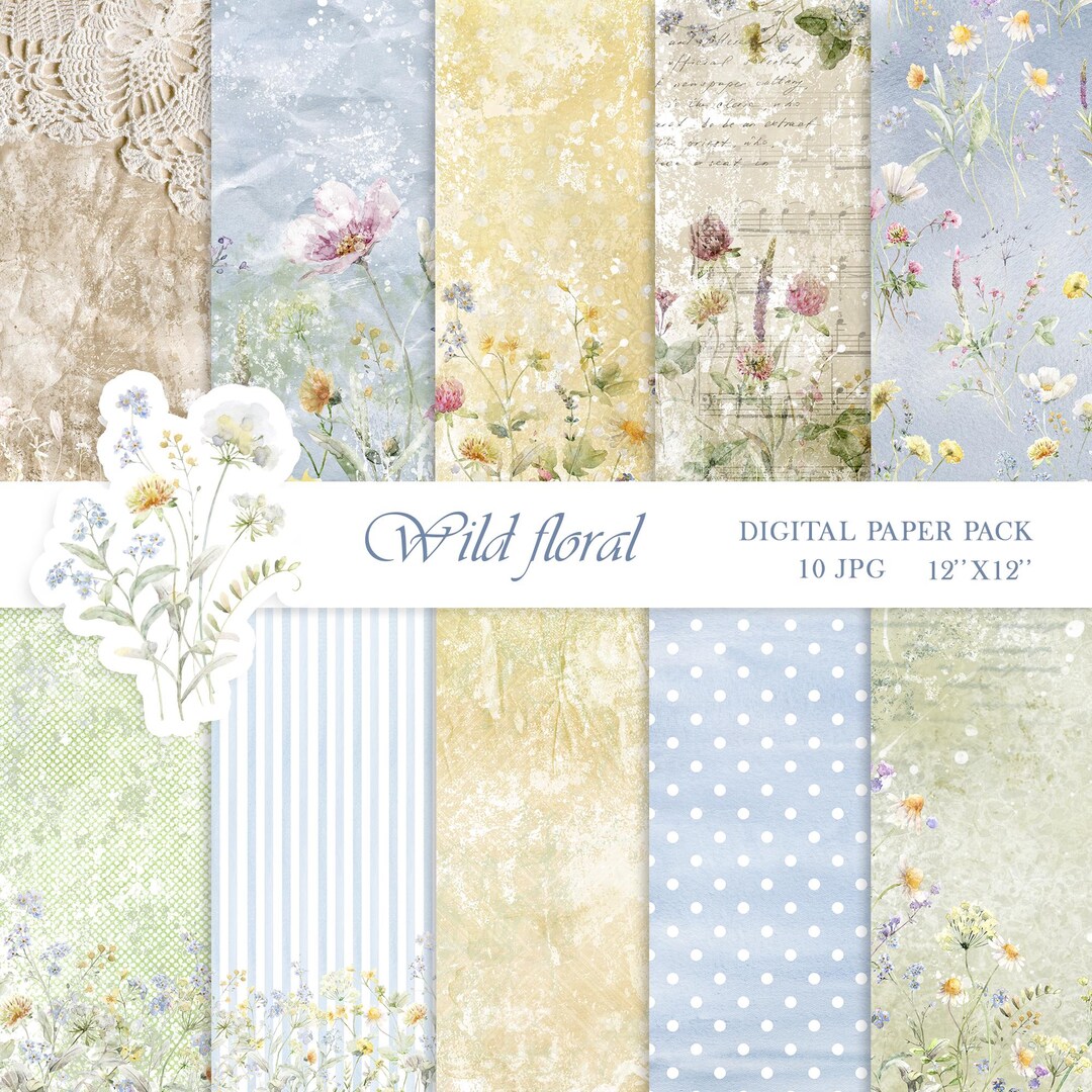 Hand-painted Watercolor Wildflower Digital Paper Wild Flowers Scrapbook ...