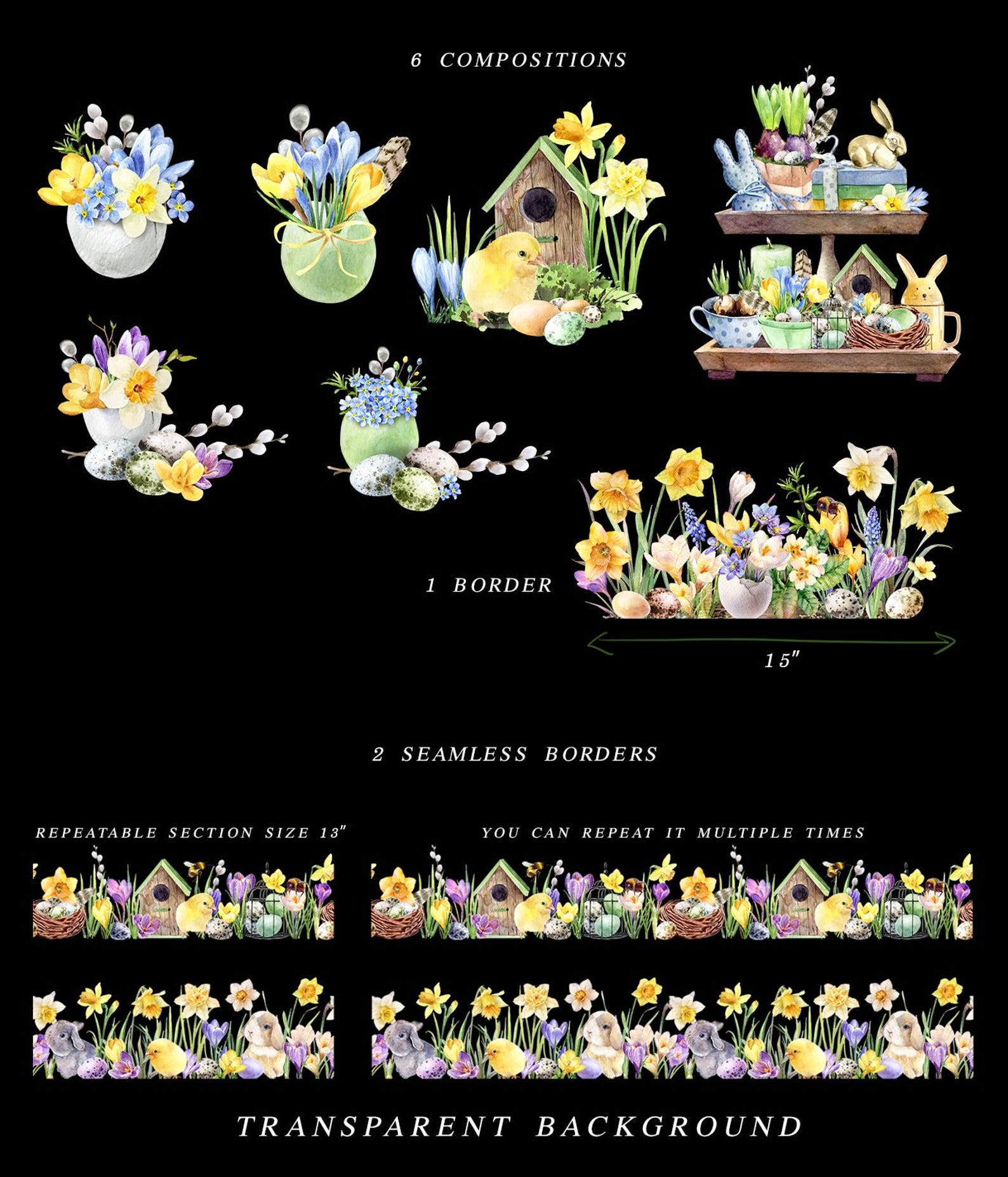 Watercolor Easter Clipart, Spring Floral Border Png, Watercolor Flowers ...