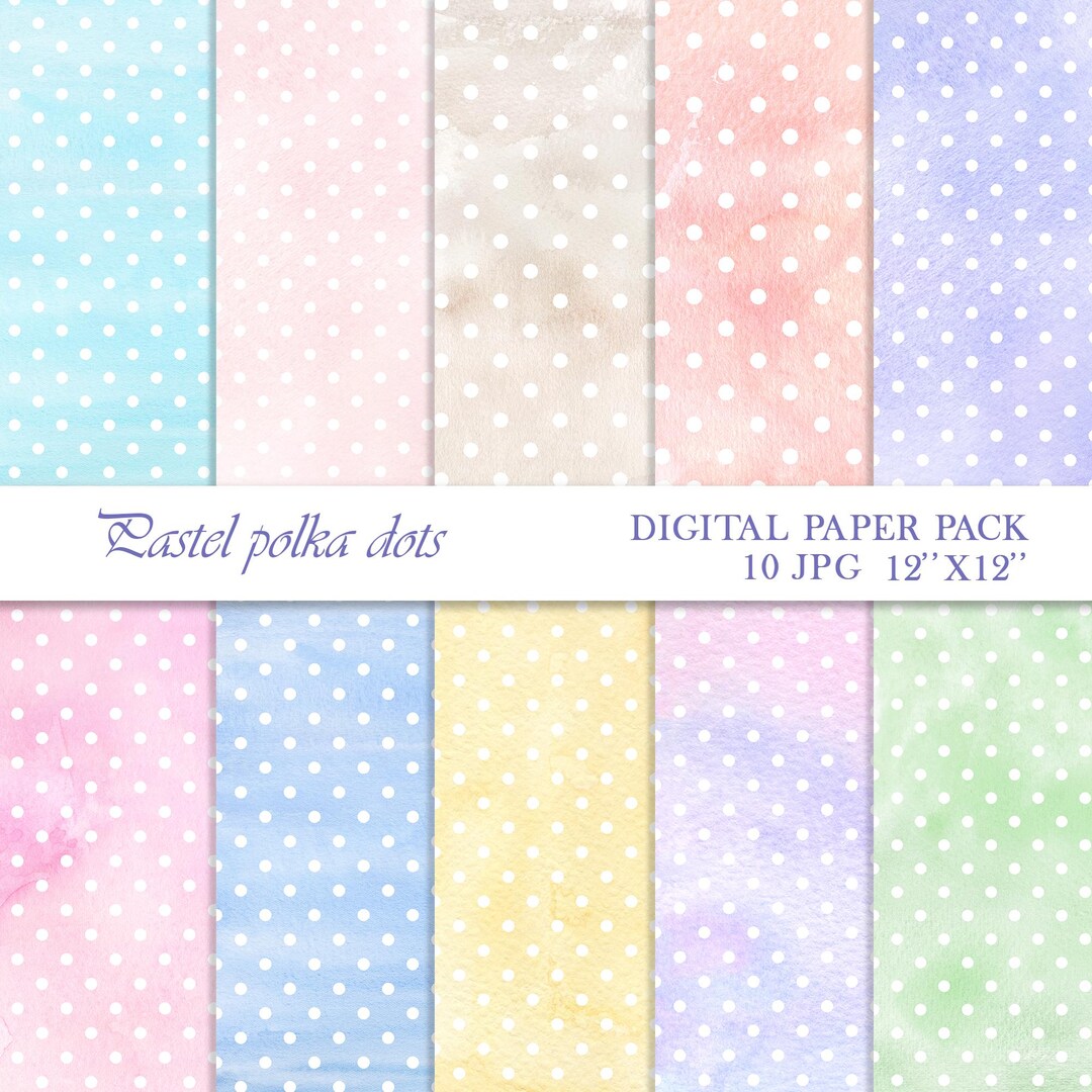 Polka Dots Pastel Digital Paper Pack Hand Painted Watercolor Background ...