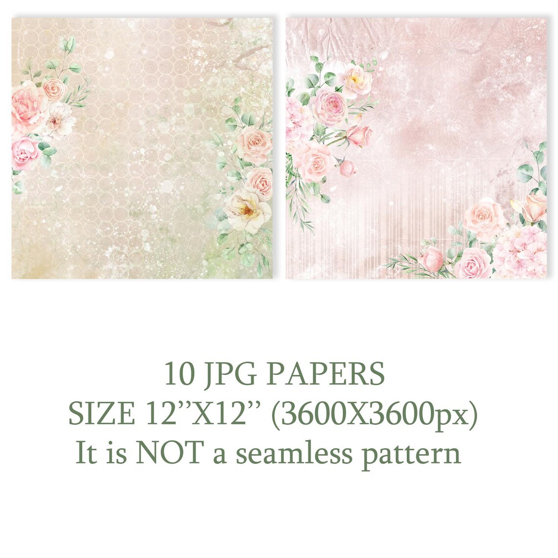 Dusty Pink Floral Digital Paper | Blush Rose Scrapbook | Vintage Shabby ...