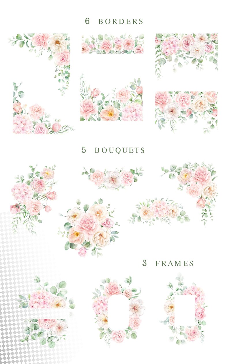 Pink Flower Clipart for Wedding Invitation Card Making - Blush Roses ...