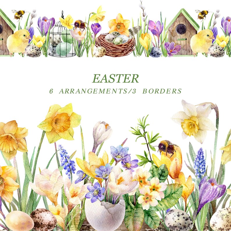Watercolor Easter Clipart, Spring Floral Border Png, Watercolor Flowers ...