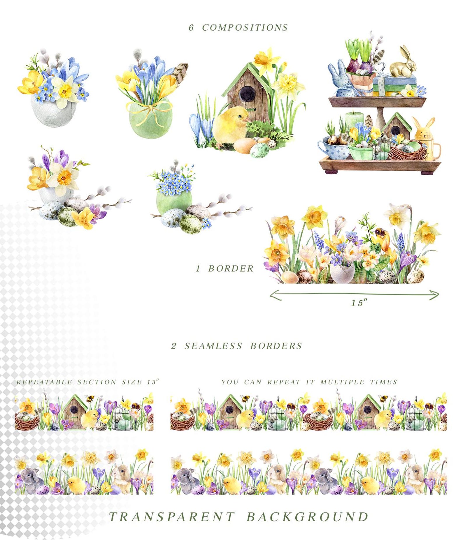 Watercolor Easter Clipart, Spring Floral Border Png, Watercolor Flowers ...
