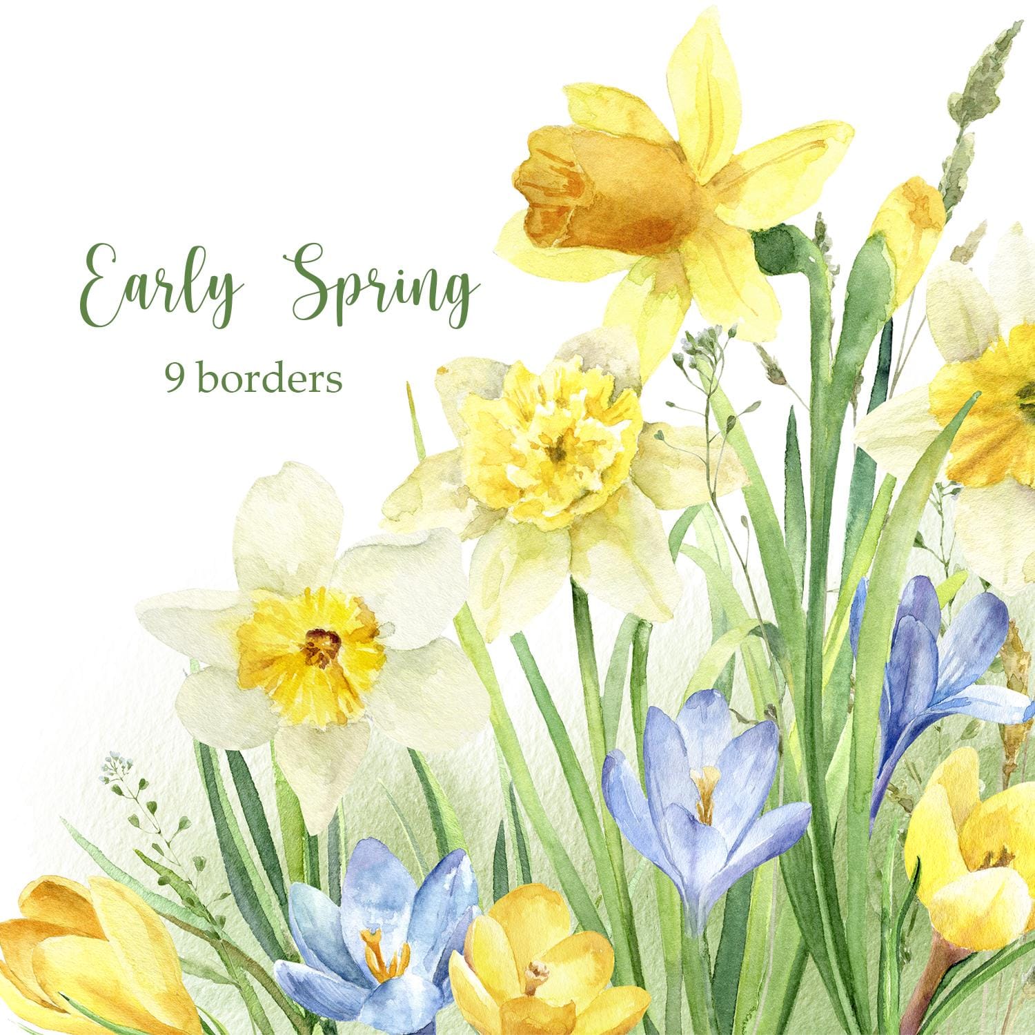 Watercolor Spring Flowers Clipart, Daffodils Clipart, Floral Border ...