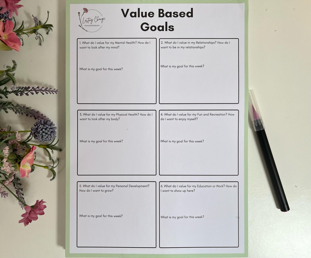 Valued Based Goal Setting Desk Pad | Therapist Developed | 52 Pages - Etsy