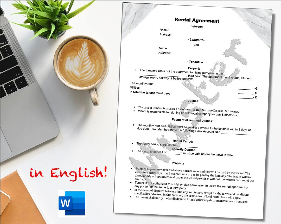 Microsoft Word Rental Agreement, English Rental Form, Rental Template ...