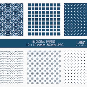 Nautical White & Navy Blue Digital Paper, Scrapbook Papers, Nautical ...