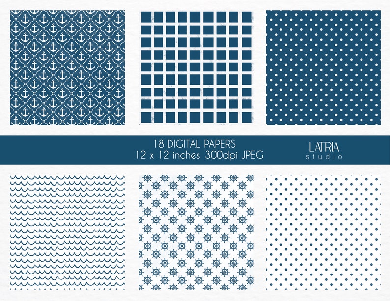 Nautical White & Navy Blue Digital Paper, Scrapbook Papers, Nautical ...