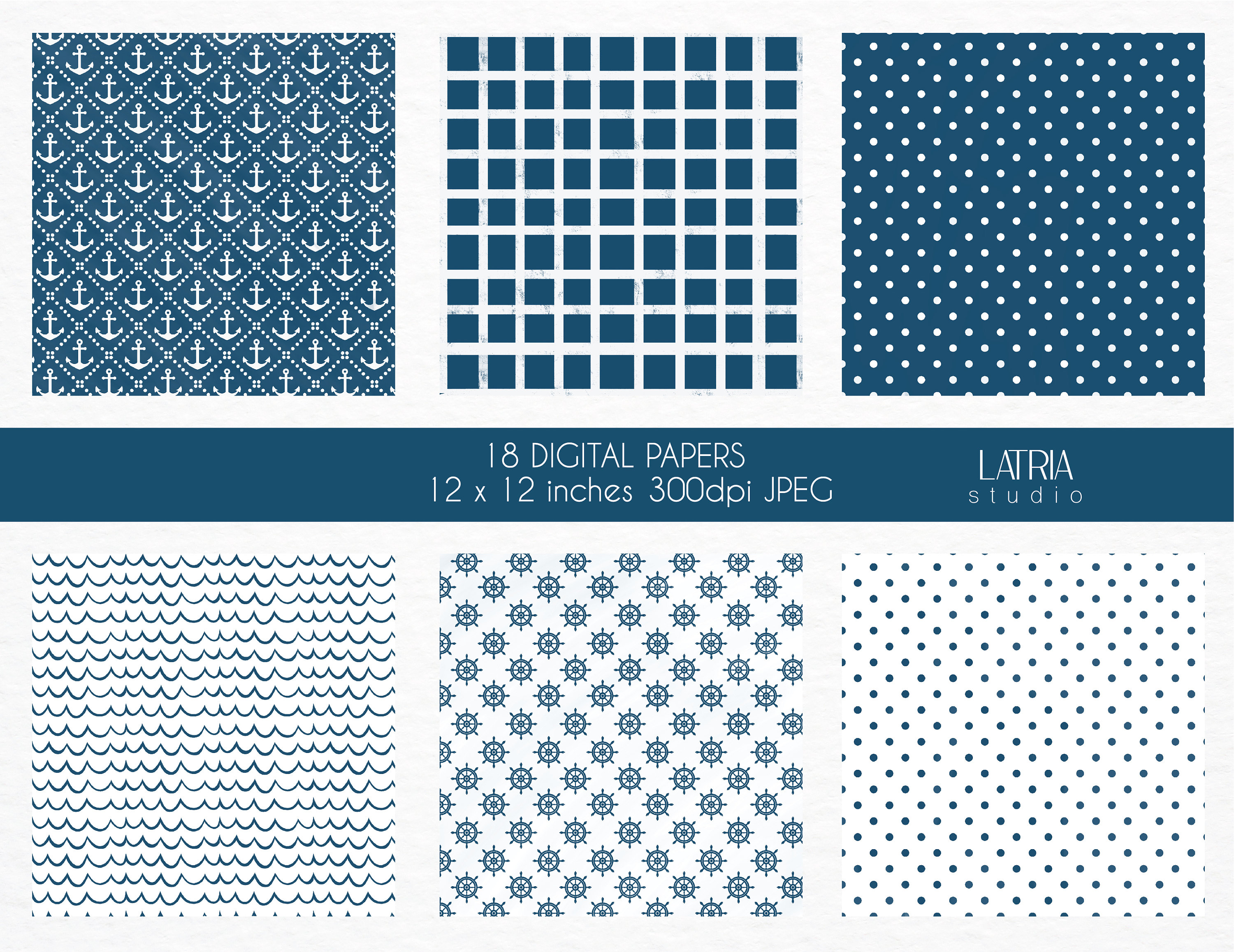Nautical White & Navy Blue Digital Paper, Scrapbook Papers, Nautical ...