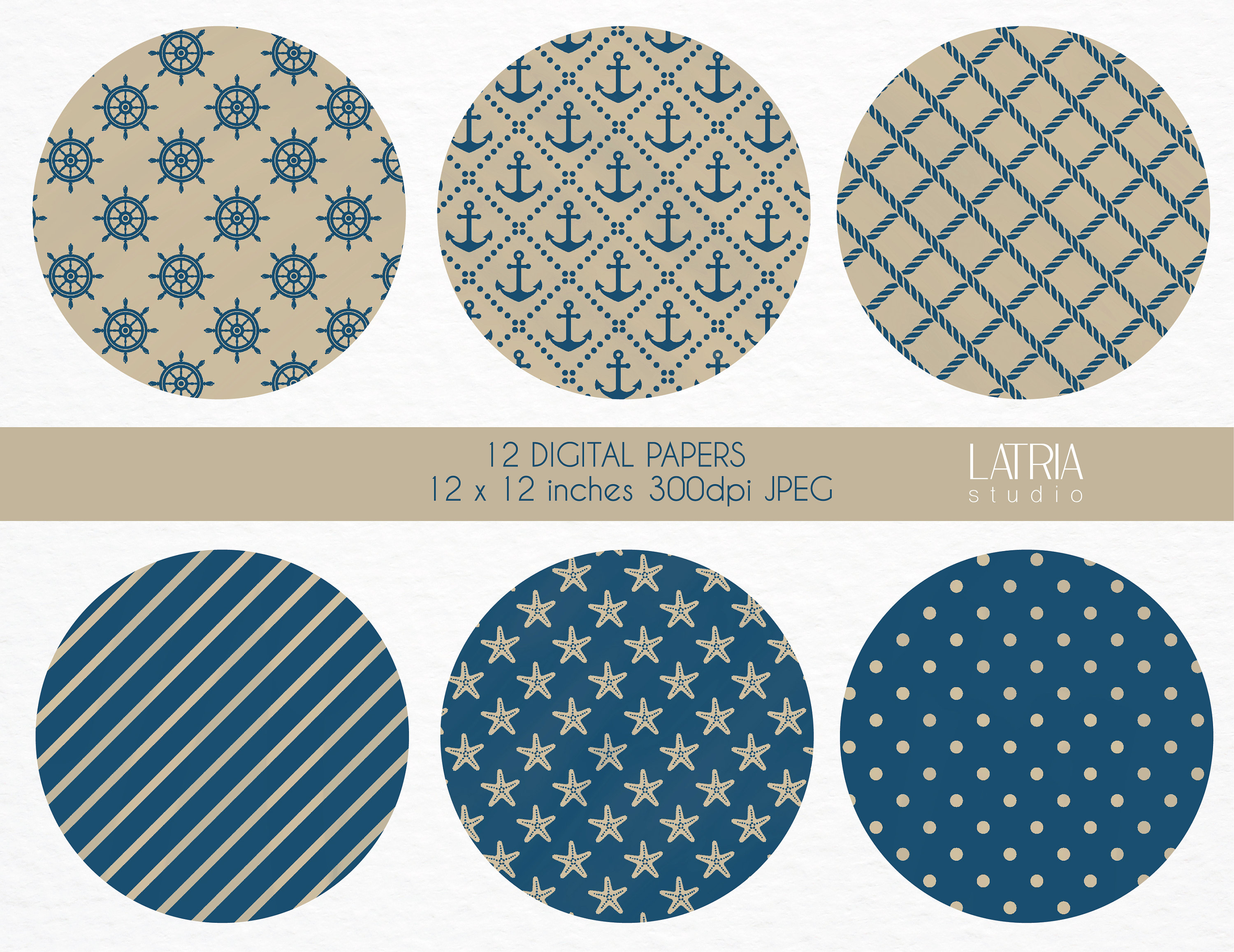 Nautical Digital Paper, Scrapbook Papers, Nautical Backgrounds, Ocean ...