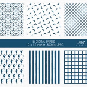Nautical White & Navy Blue Digital Paper, Scrapbook Papers, Nautical ...