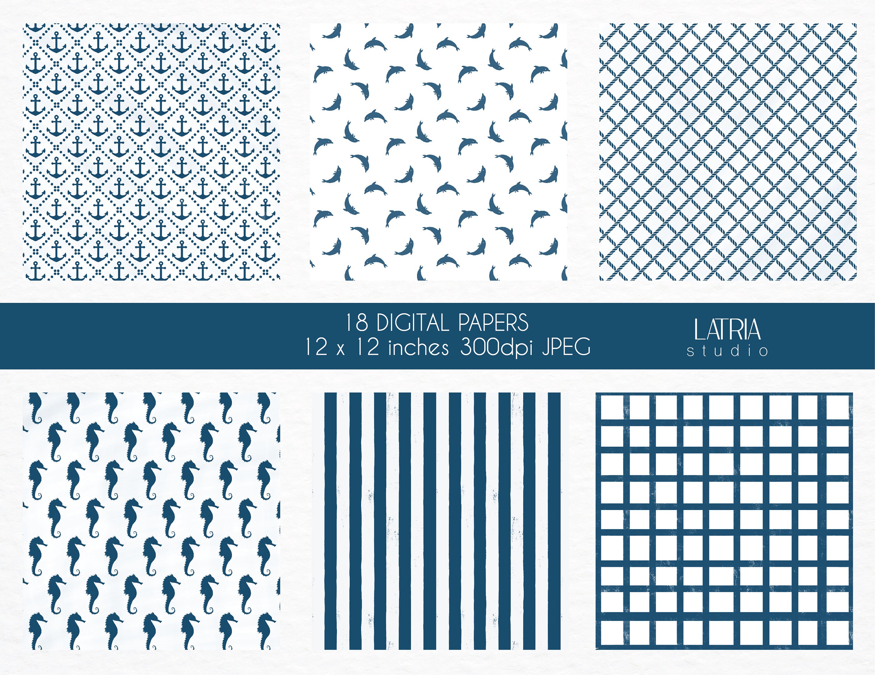 Nautical White & Navy Blue Digital Paper Scrapbook Papers - Etsy