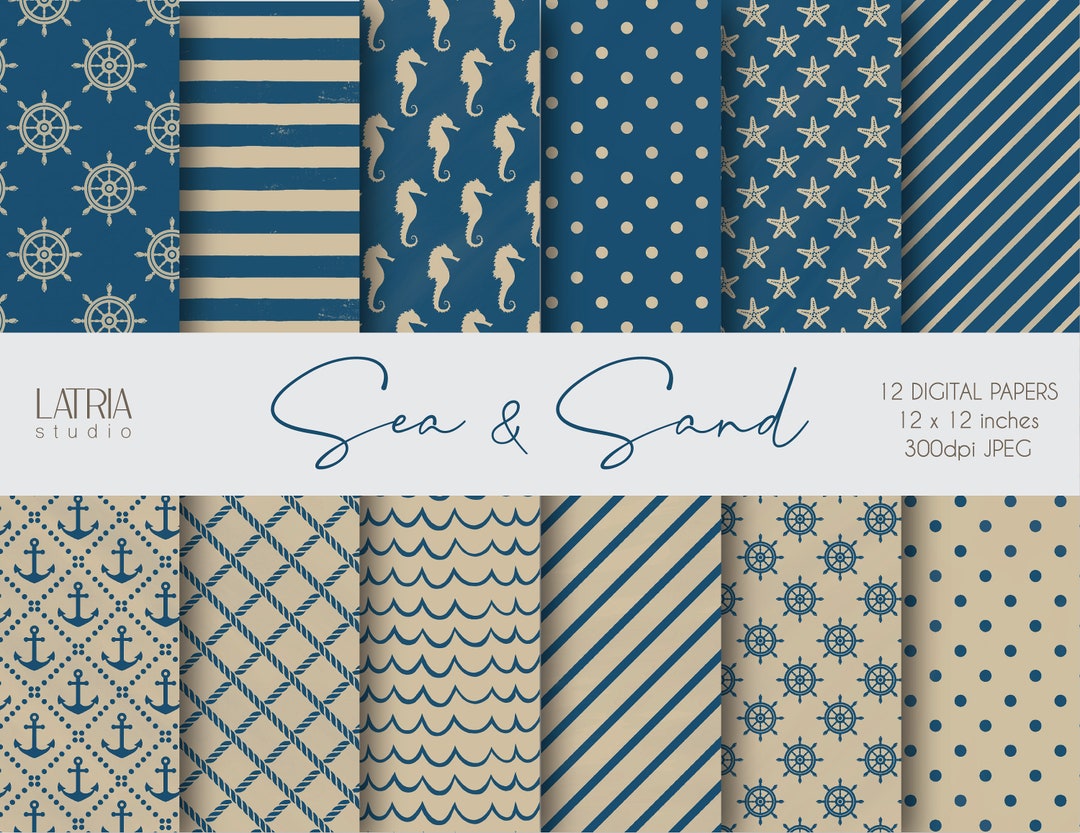 Nautical Digital Paper, Scrapbook Papers, Nautical Backgrounds, Ocean ...