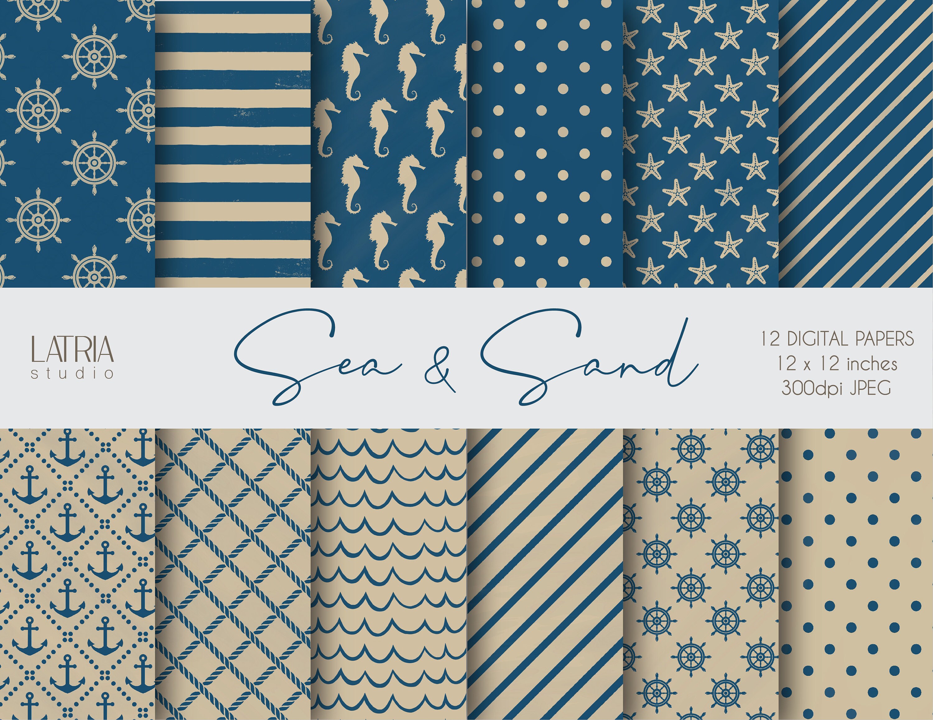Nautical Digital Paper, Scrapbook Papers, Nautical Backgrounds, Ocean ...