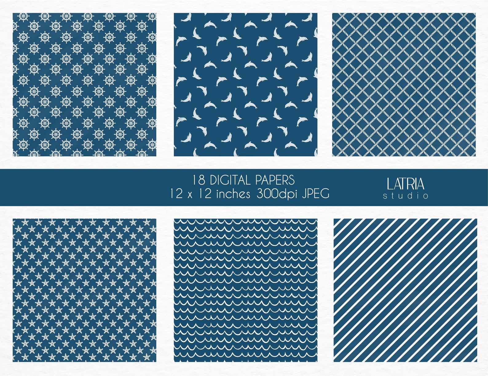 Nautical White & Navy Blue Digital Paper, Scrapbook Papers, Nautical ...