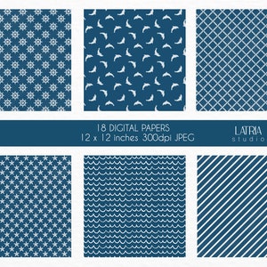 Nautical White & Navy Blue Digital Paper, Scrapbook Papers, Nautical ...