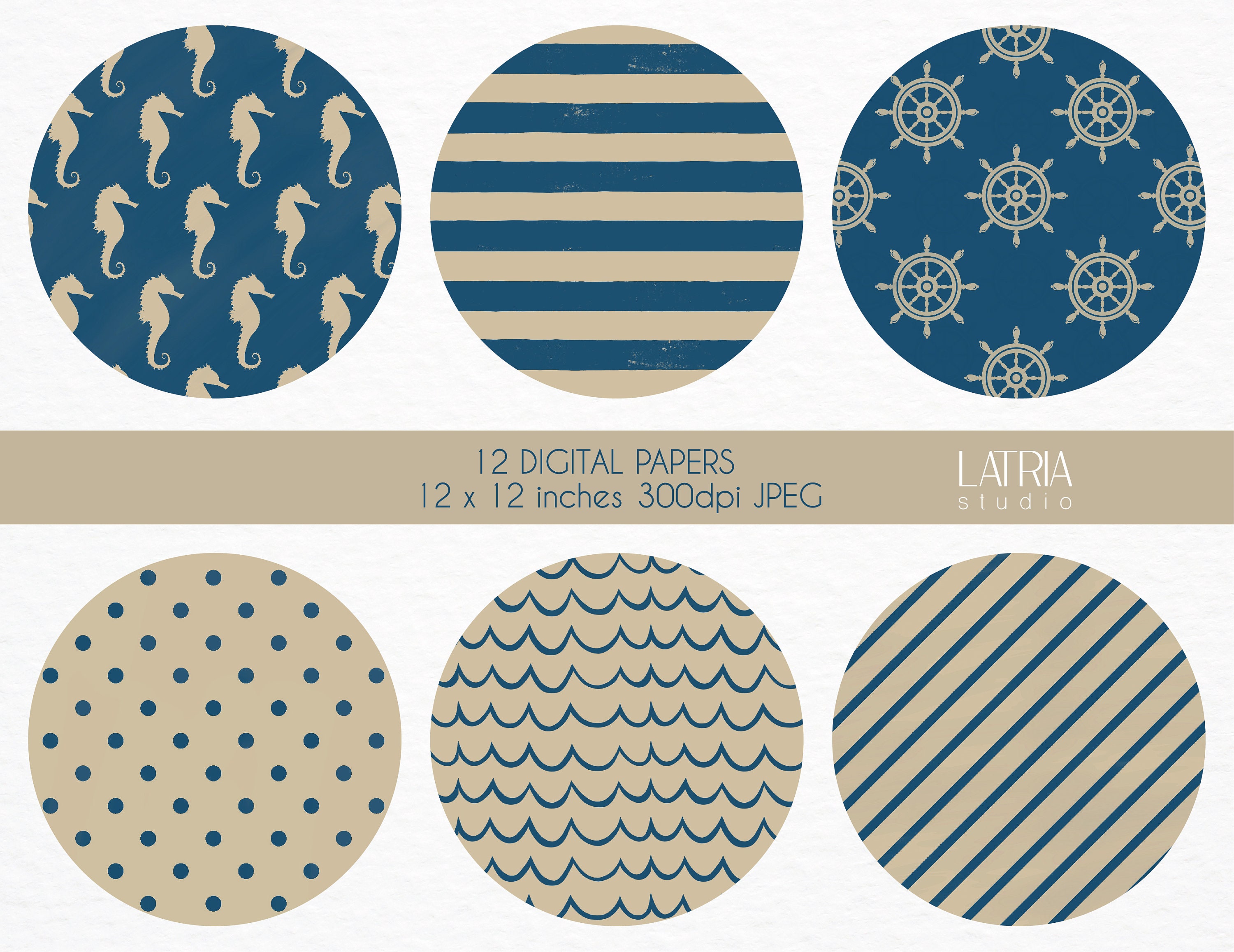 Nautical Digital Paper, Scrapbook Papers, Nautical Backgrounds, Ocean ...