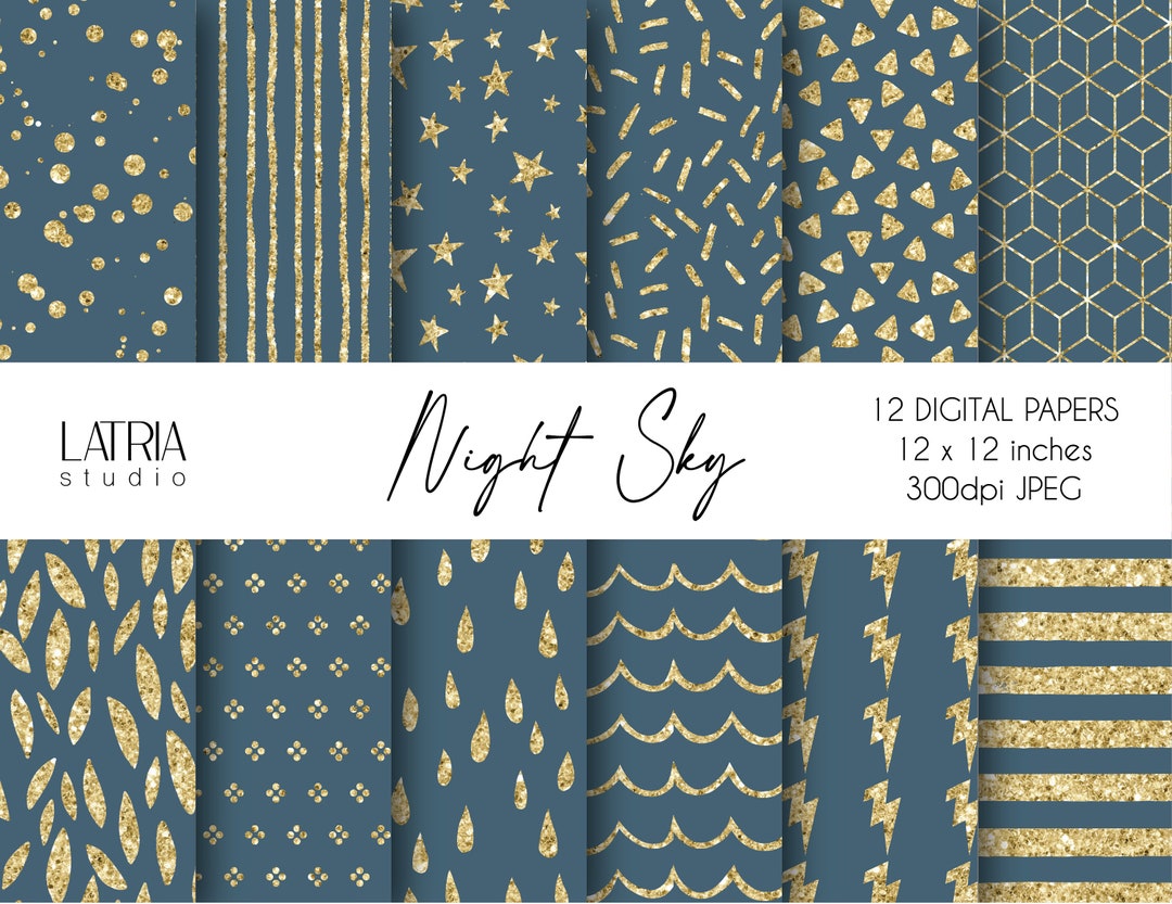 Gold & Dark Blue Glitter Digital Papers, Gold and Blue Patterns ...