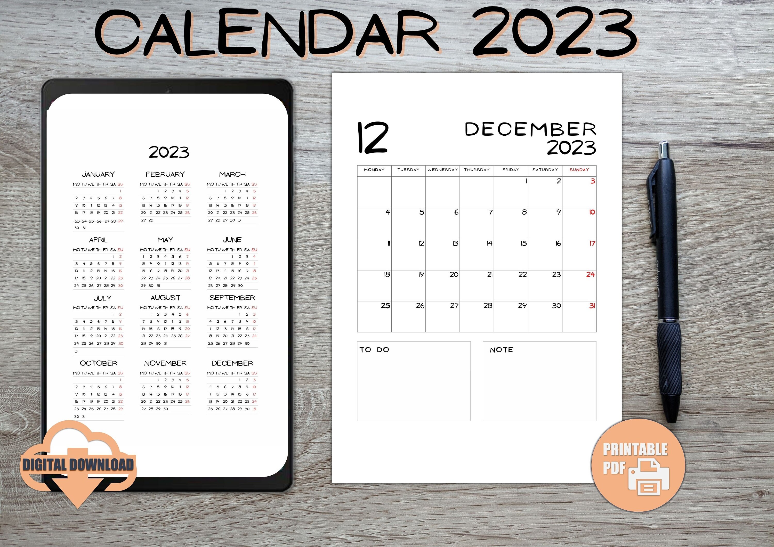 2023 Calendar | Printable Calendar | 2023 Monthly Planner | A5,A4,A3 ...