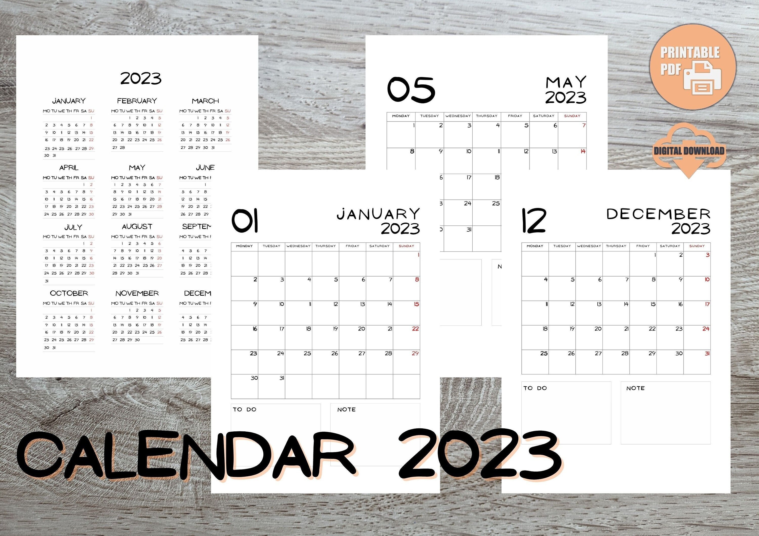 2023 Calendar | Printable Calendar | 2023 Monthly Planner | A5,A4,A3 ...