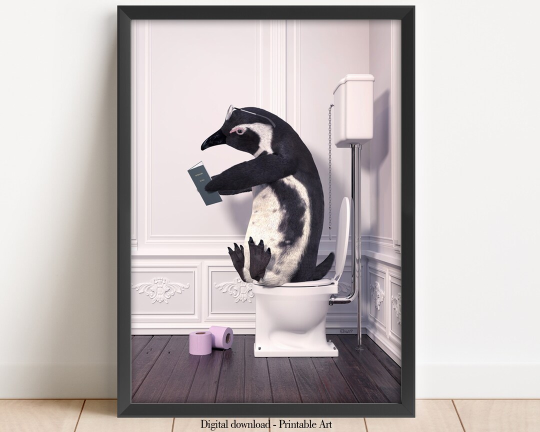Penguins Sitting on the Toilet Penguin Photo Penguin Art - Etsy