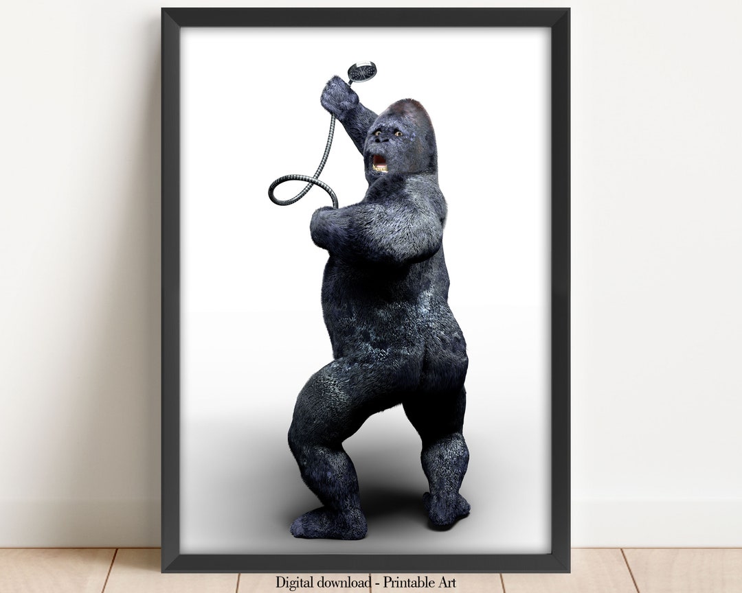 Printable Poster of Gorila , Animal in Bathtub, Funny Bathroom Print ...