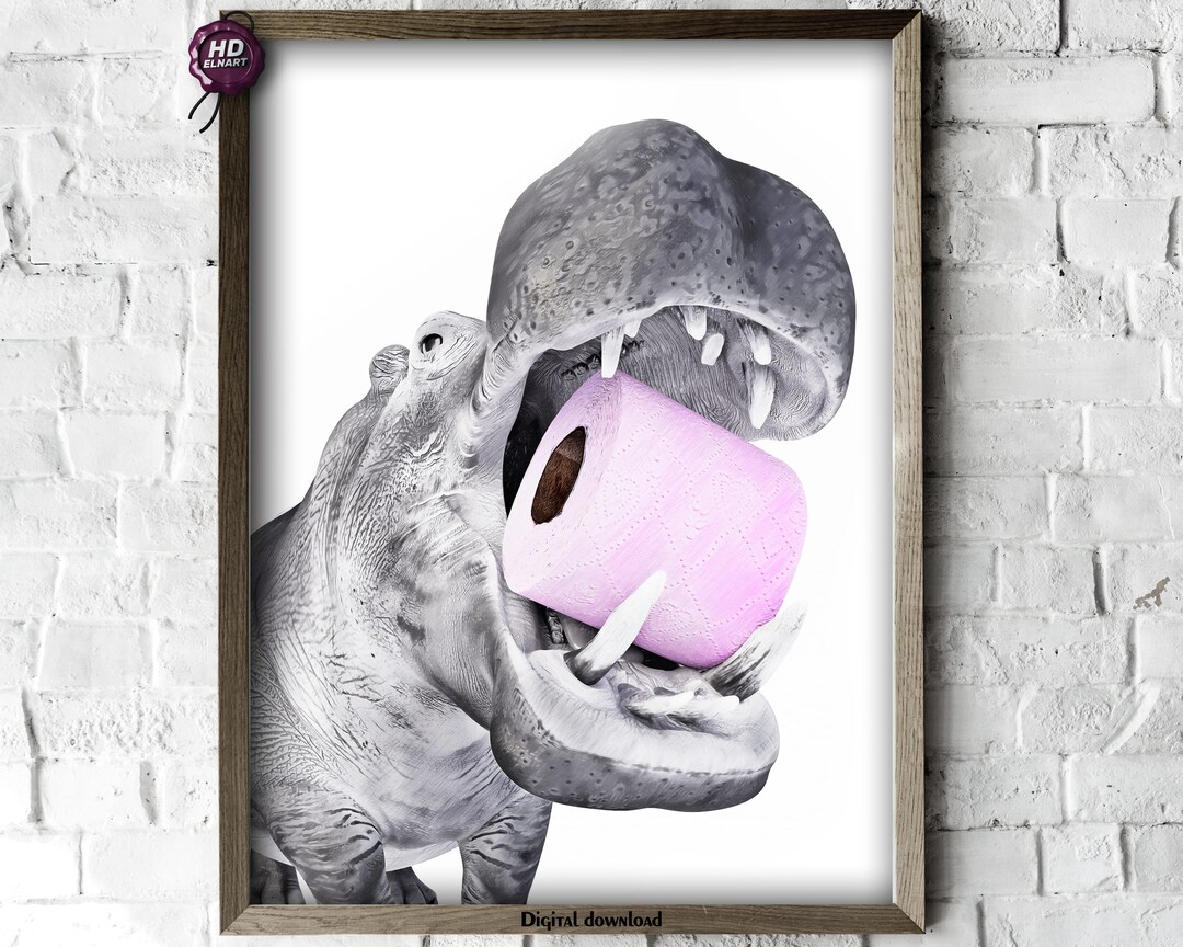 Hippo on the Toilet, Toilet Decor, Kids Room Art, Toilet Wall Art ...