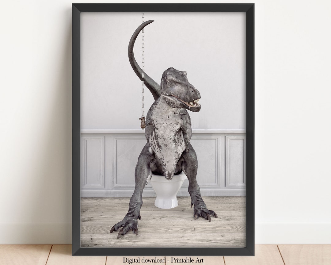 Dinosaurs Sitting on the Toilet Bathroom Wall Decor T-rex - Etsy