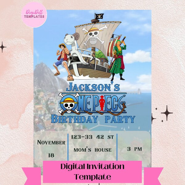 One Piece Anime Party Invitation - Etsy