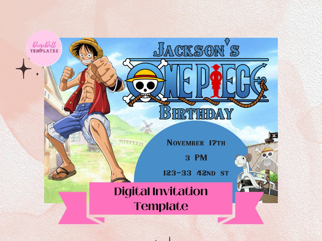 Pirate Anime Cartoon One Theme Boys Horizontal Digital Birthday Party ...