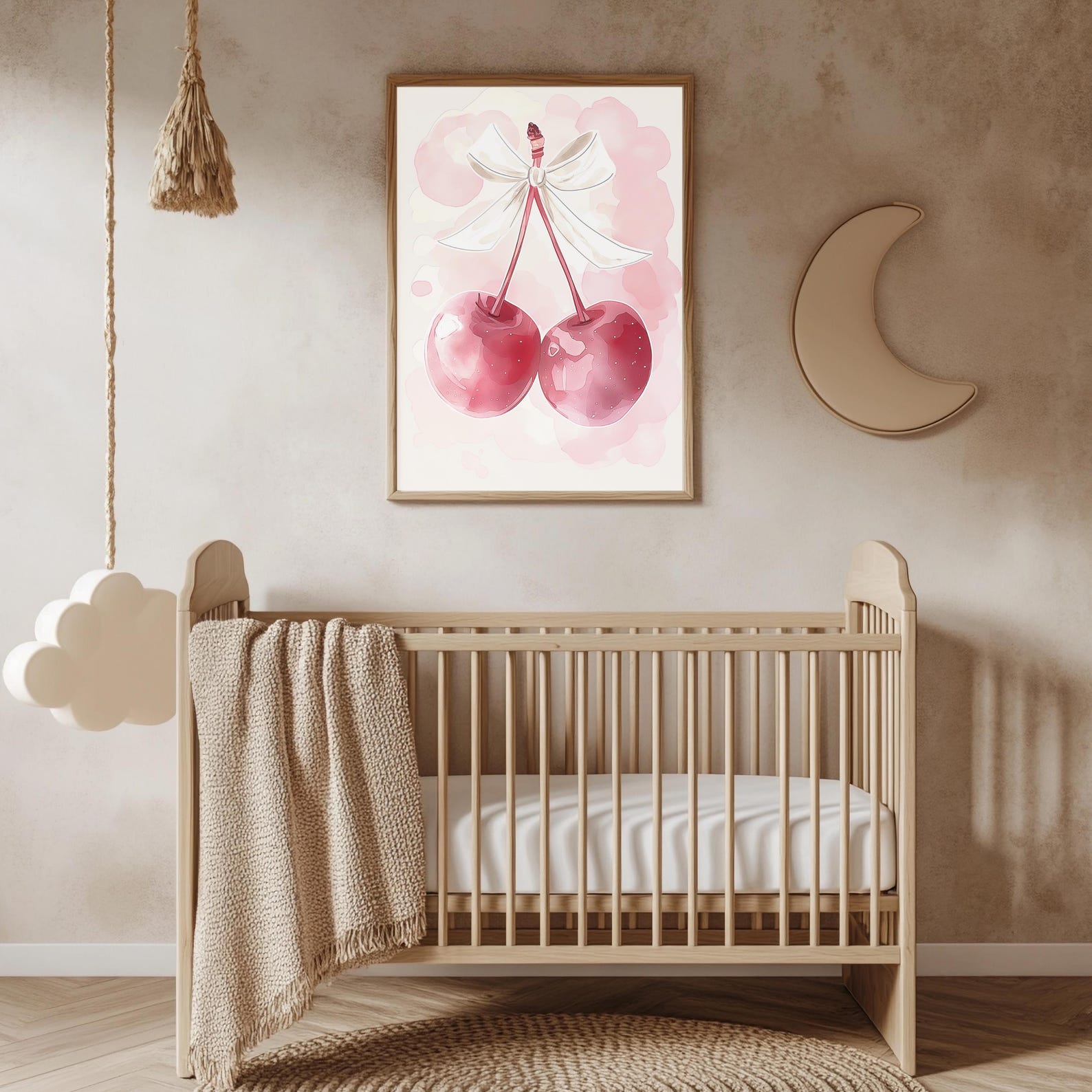 Pink Cherry Coquette Wall Art, Cherry Print,preppy Room Decor,pink ...