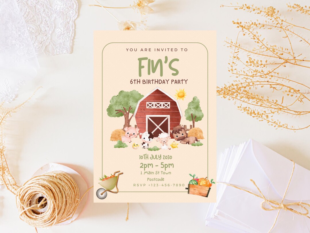 Editable Farm Birthday Invitation,farm Party Invite,farm Birthday ...