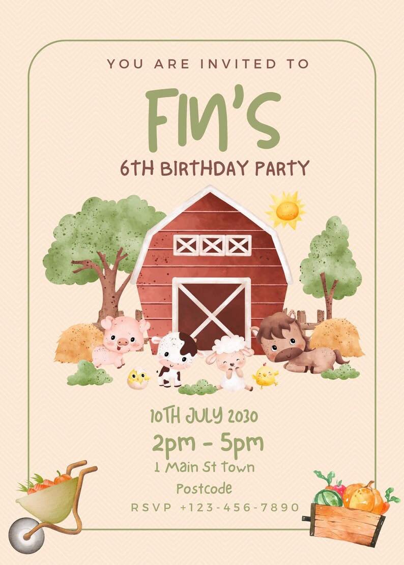 Editable Farm Birthday Invitation,farm Party Invite,farm Birthday ...