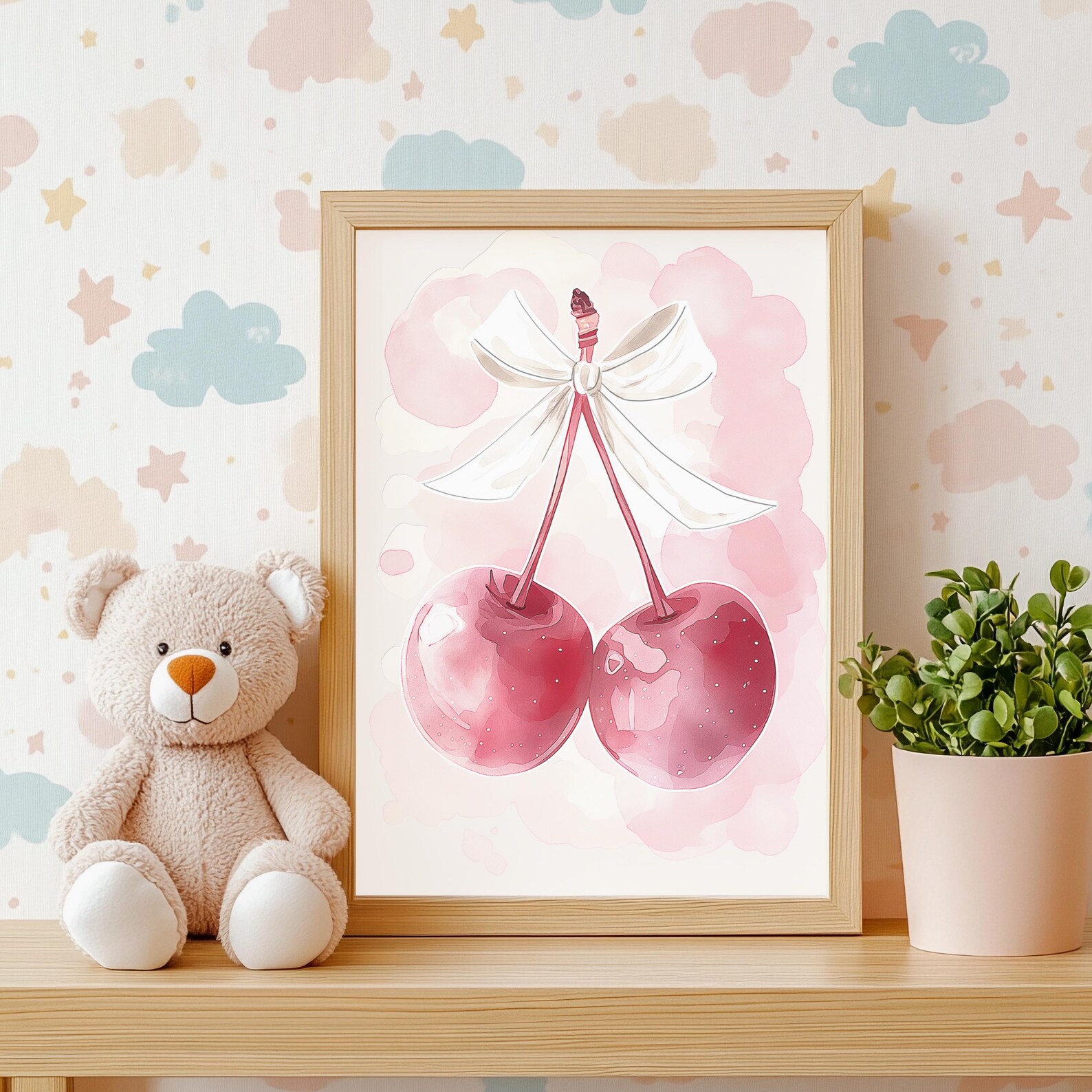 Pink Cherry Coquette Wall Art, Cherry Print,preppy Room Decor,pink ...