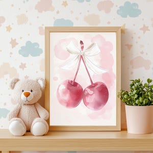 Pink Cherry Coquette Wall Art, Cherry Print,preppy Room Decor,pink ...